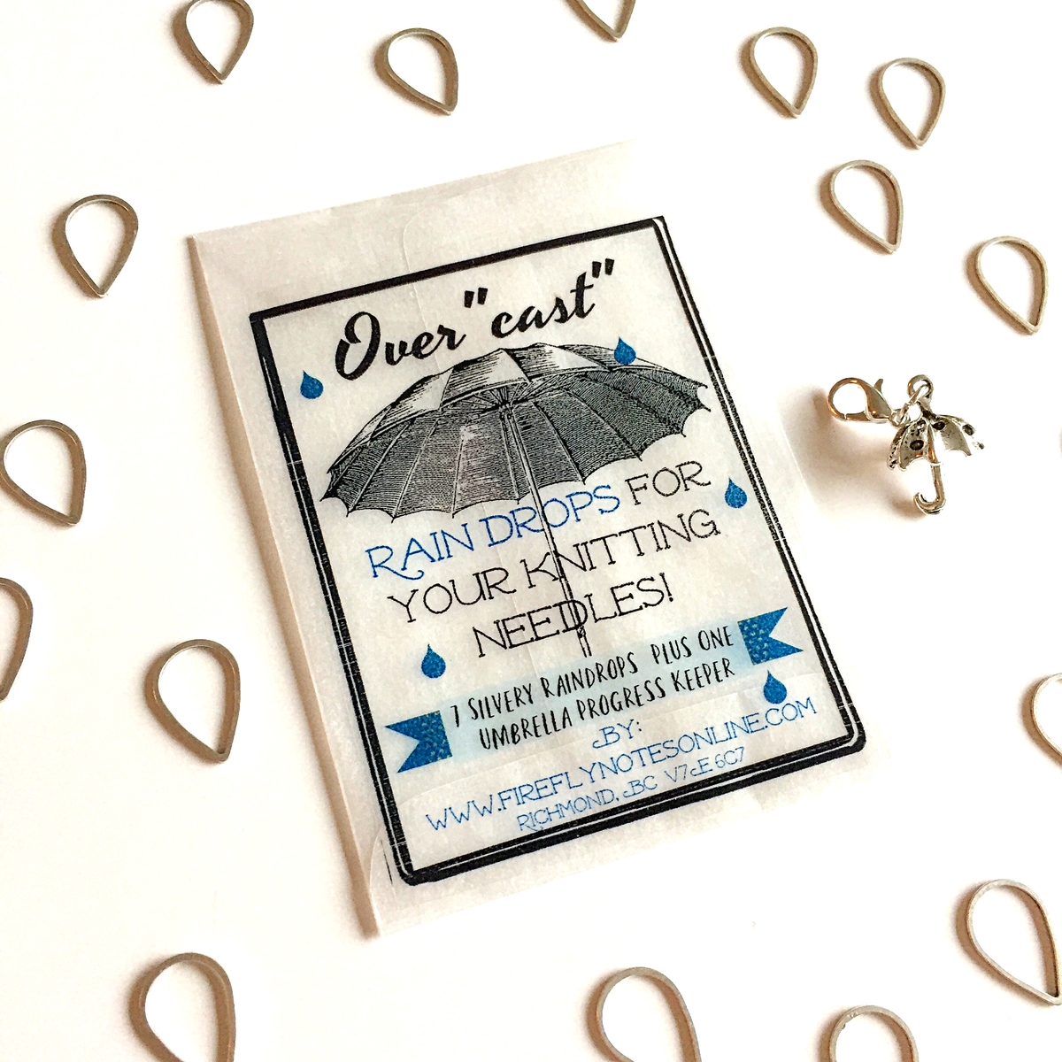 Raindrop Stitch Marker Set with Umbrella Progress Keeper – Monarch Knitting